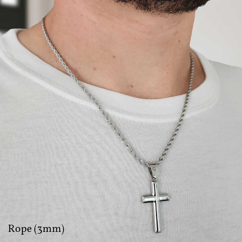 Mens Stainless Cross Necklace Stainless Steel Faith Gemvius
