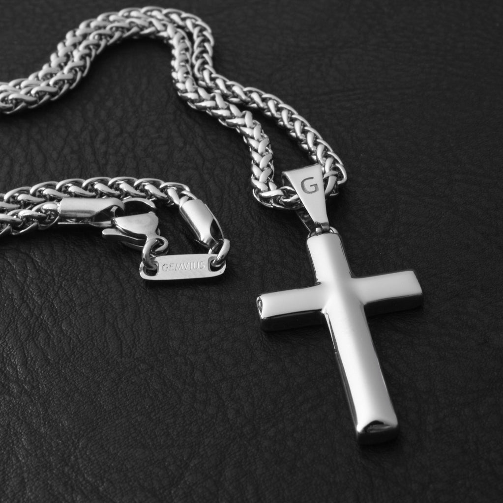 Mens Stainless Cross Necklace Stainless Steel Faith Gemvius