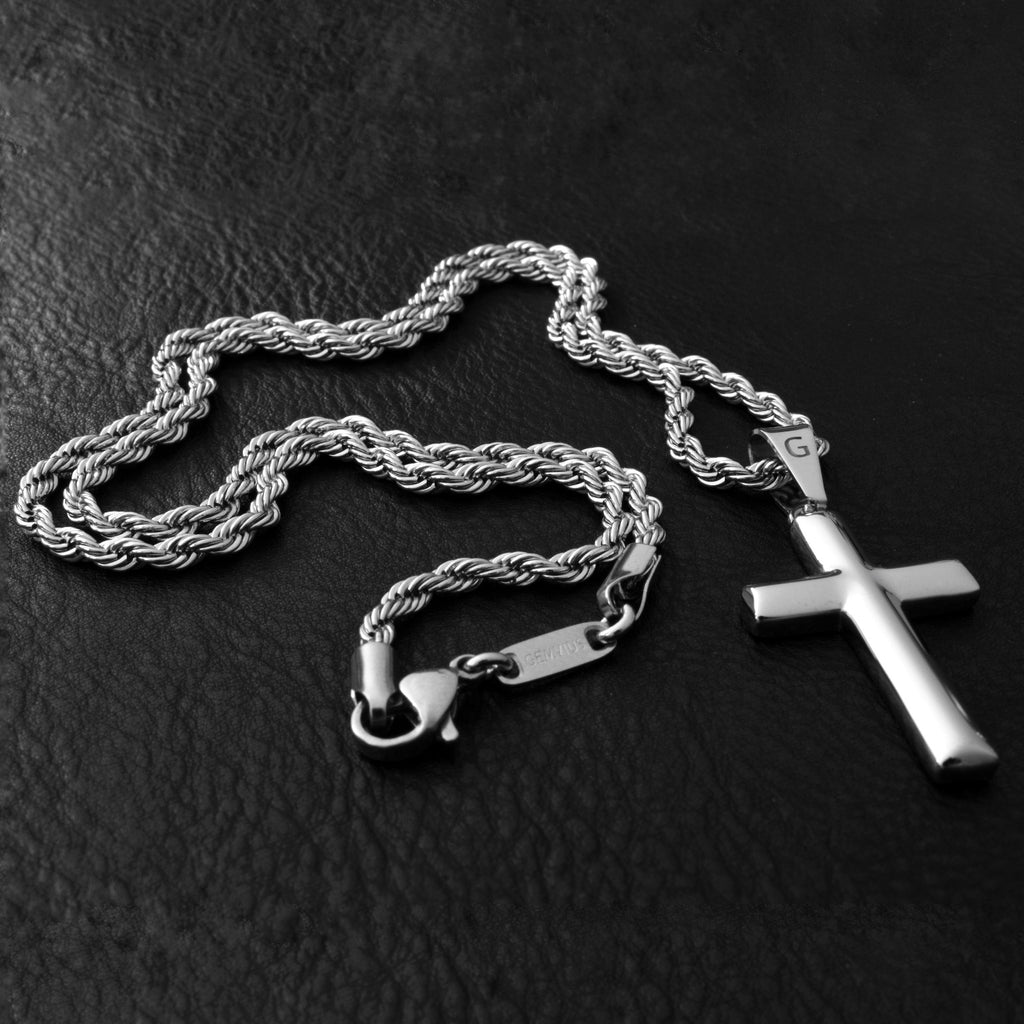 Mens Stainless Cross Necklace Stainless Steel Faith Gemvius