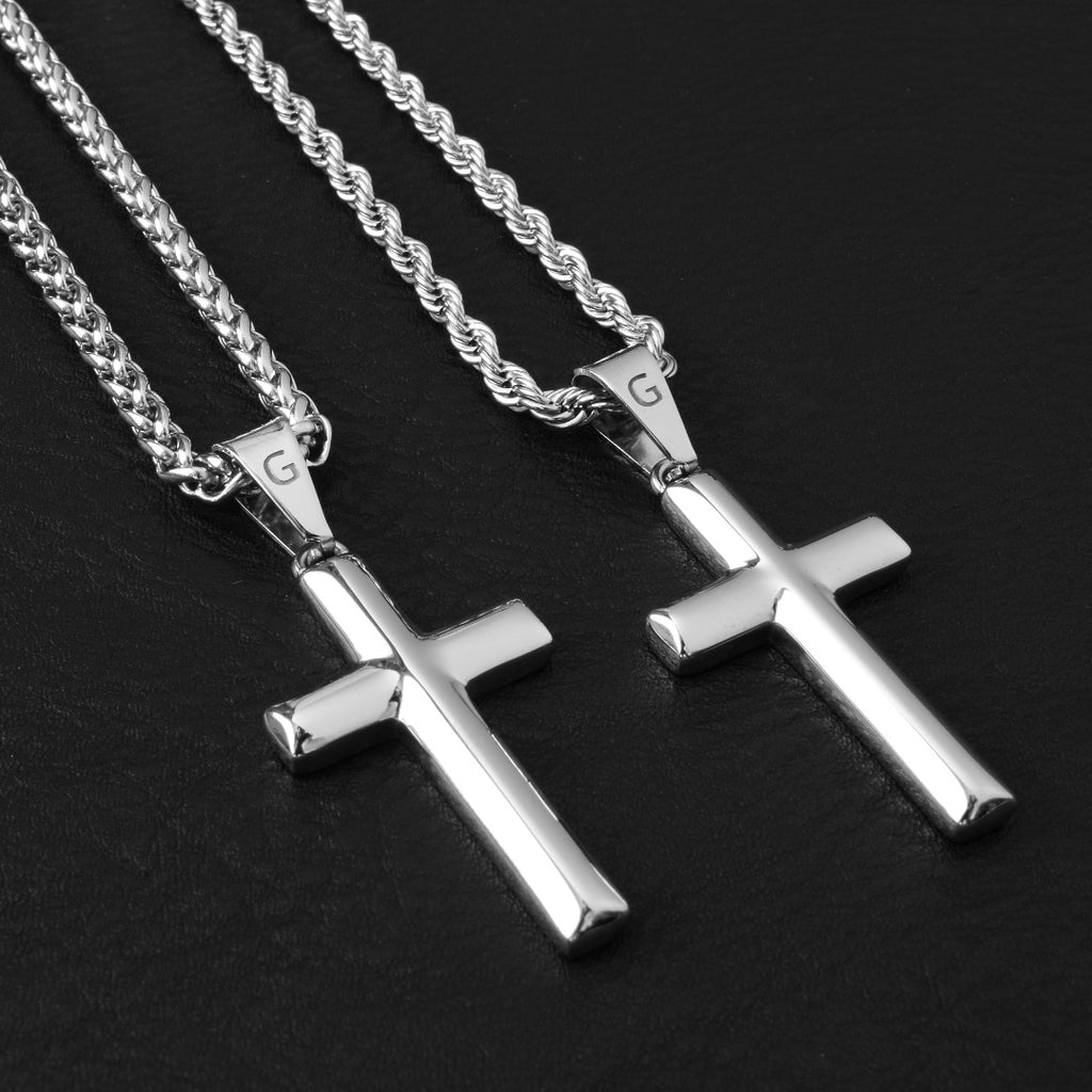 Mens Stainless Cross Necklace Stainless Steel Faith Gemvius